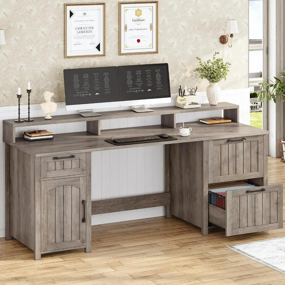 Executive Computer Desk with Drawers and Monitor Stand, Farmhouse Styl ...